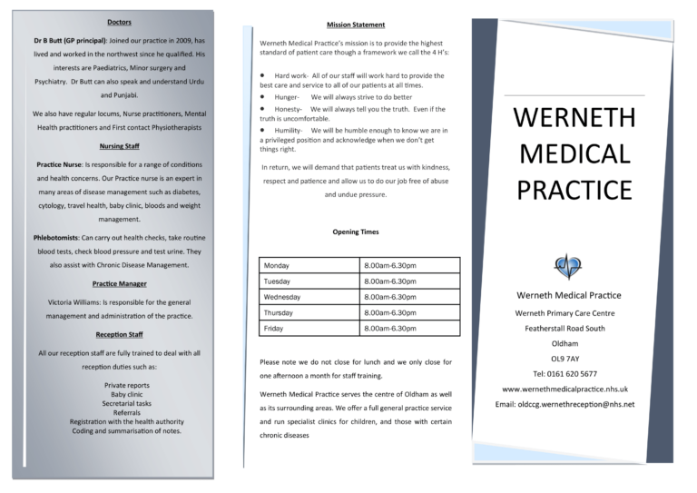 Practice Leaflet - Werneth Medical Practice